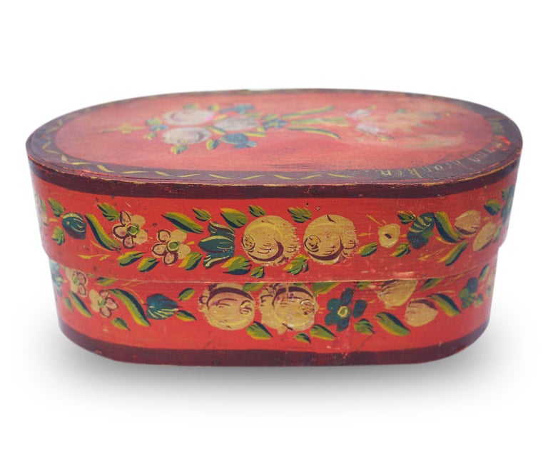 Red Floral Painted Box, 19th Century at 1stDibs