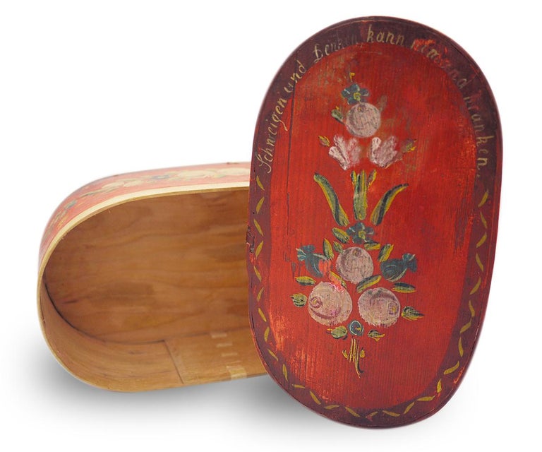 Red Floral Painted Box, 19th Century at 1stDibs
