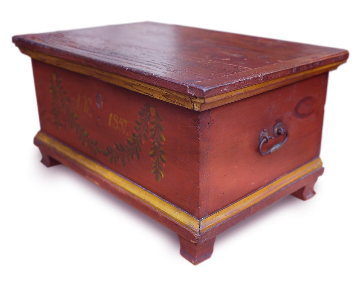Red Floral Painted Chest Box, 1857 at 1stDibs