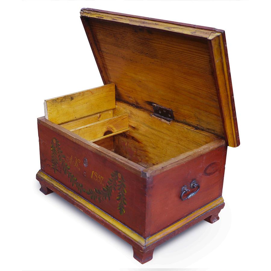 Red Floral Painted Chest Box, 1857 at 1stDibs