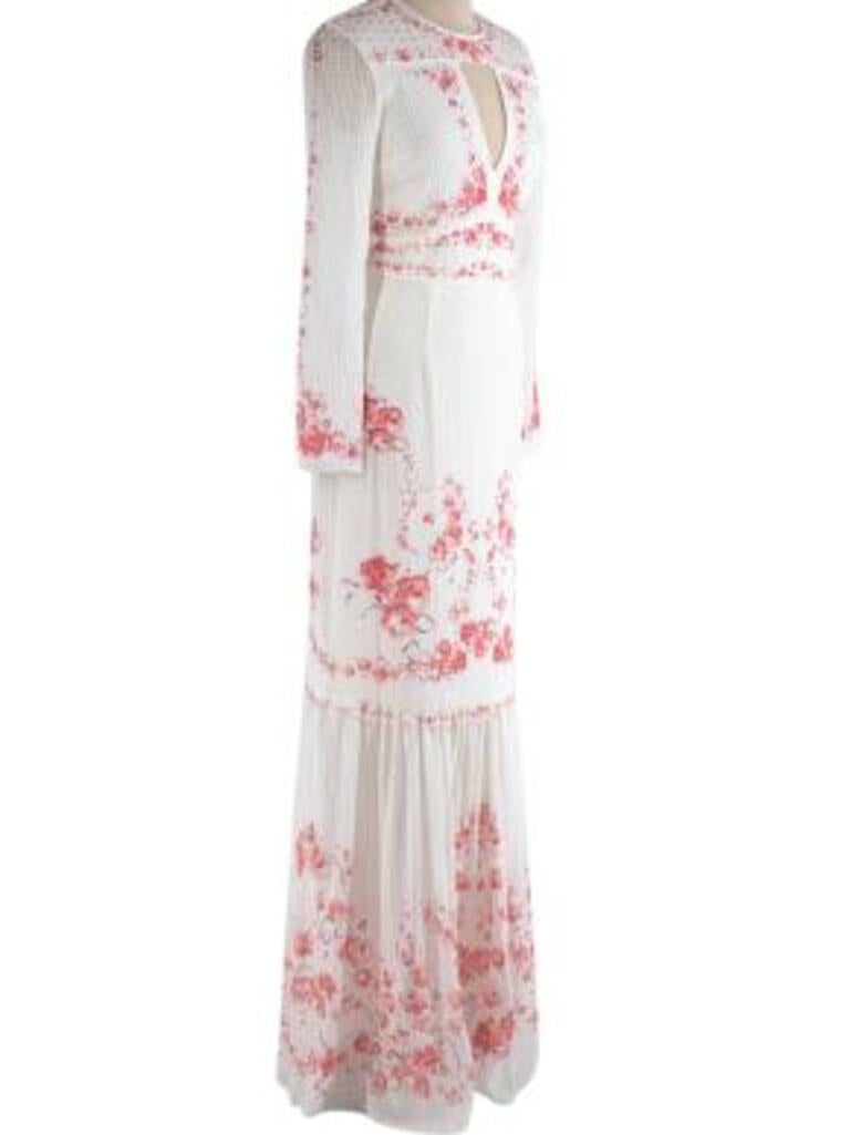 Red Floral Print White Silk Maxi Dress For Sale at 1stDibs