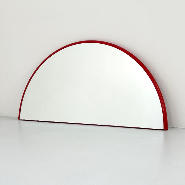 Red Frame Semi-Circle Mirror, 1970s at 1stDibs