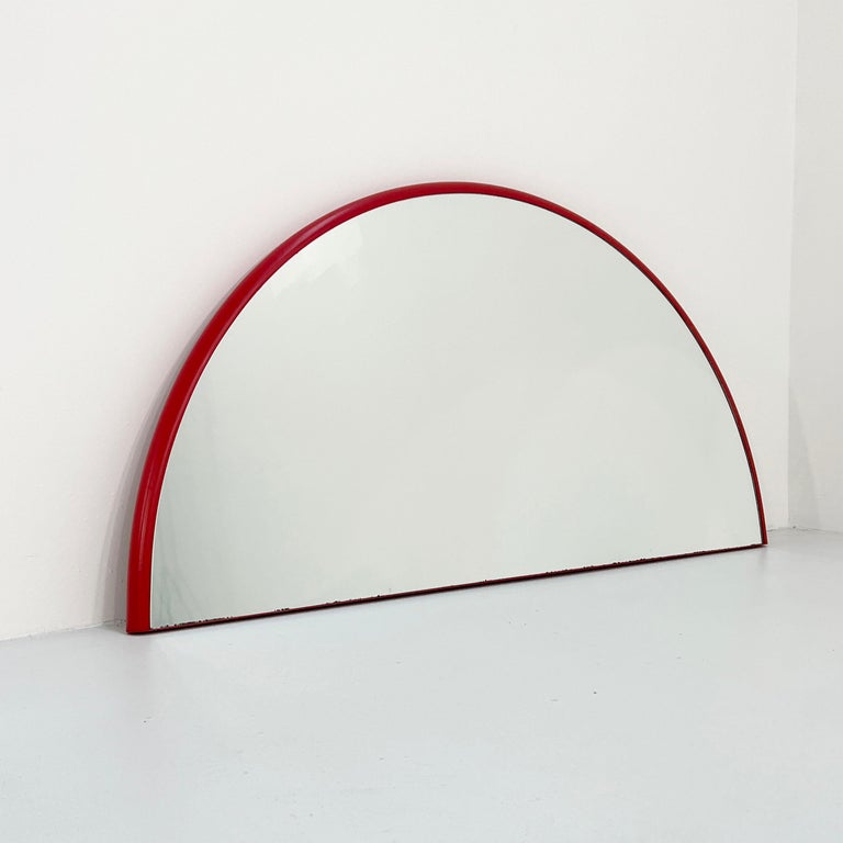 Red Frame Semi-Circle Mirror, 1970s at 1stDibs