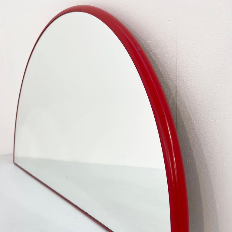 Red Frame Semi-Circle Mirror, 1970s at 1stDibs