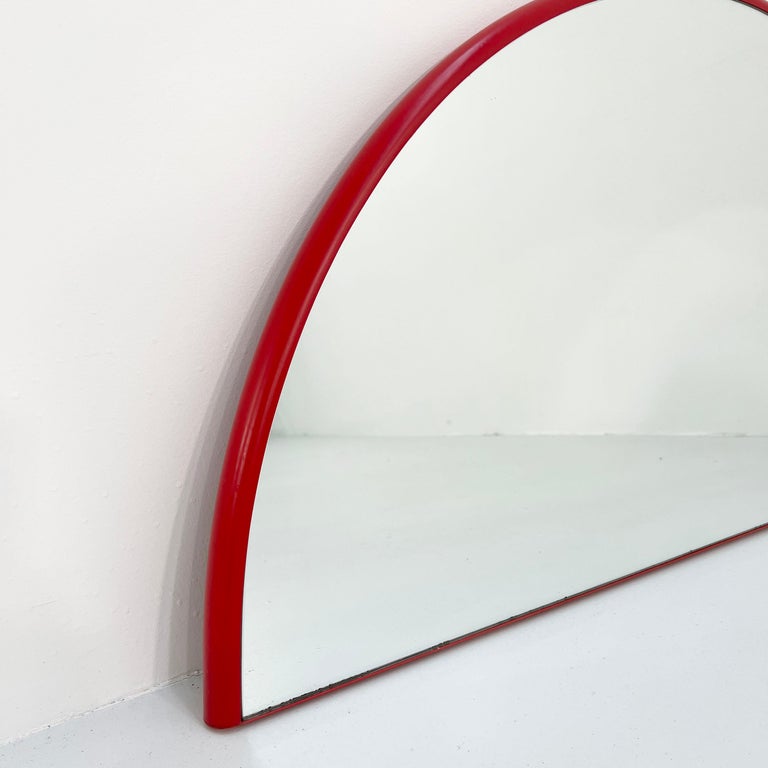 Red Frame Semi-Circle Mirror, 1970s at 1stDibs