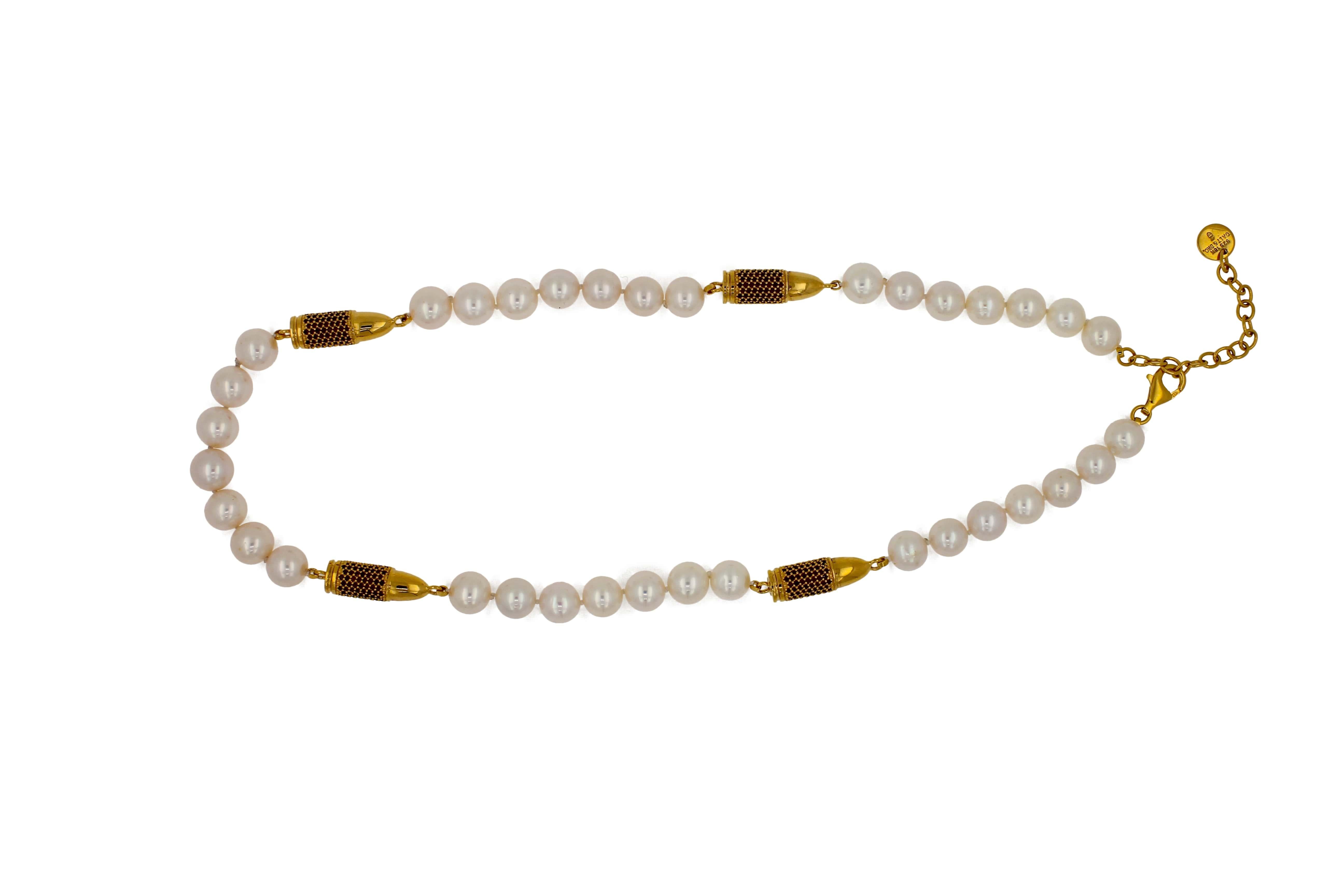Red Garnet Bullet Pearl Necklace For Sale at 1stDibs