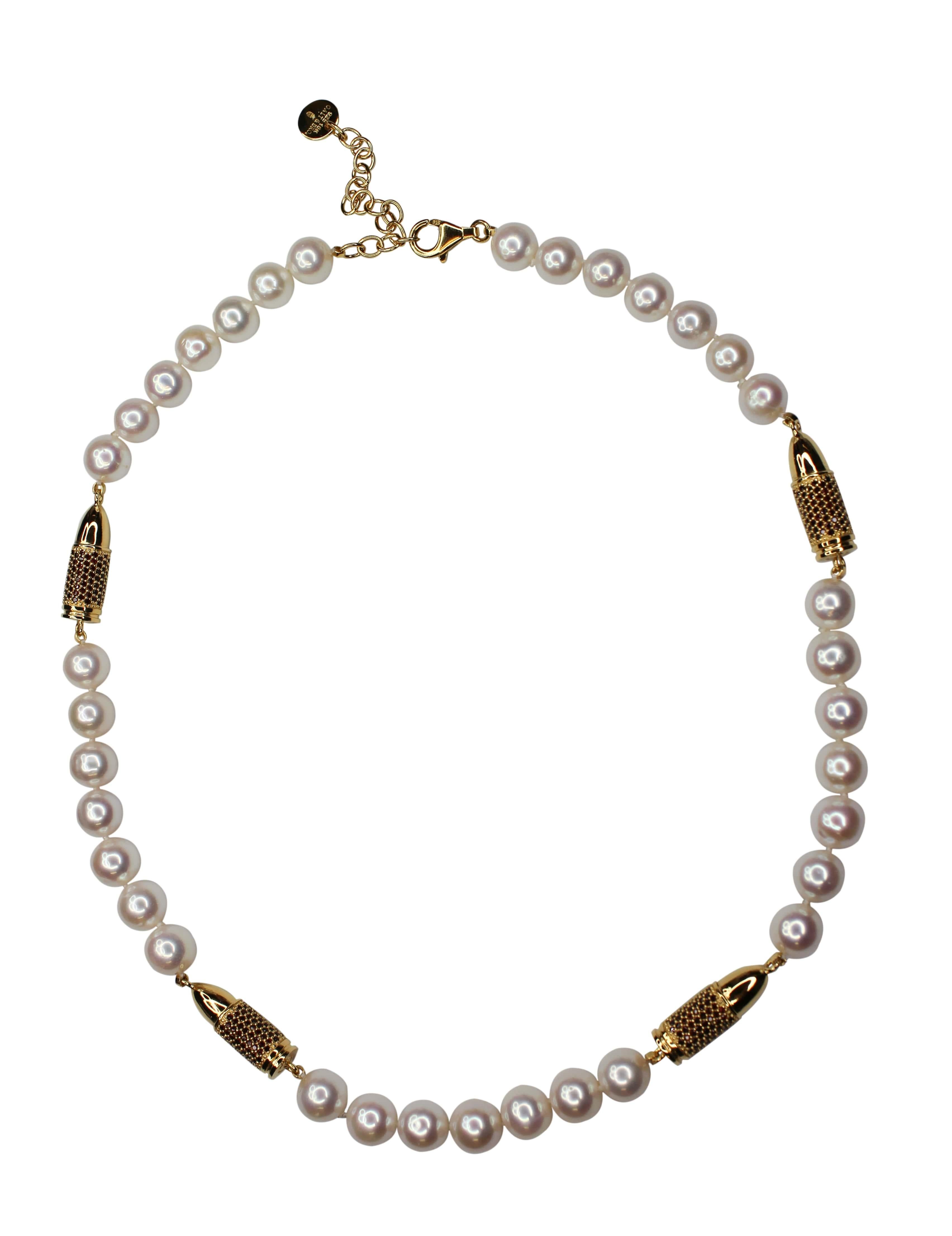 Red Garnet Bullet Pearl Necklace For Sale at 1stDibs
