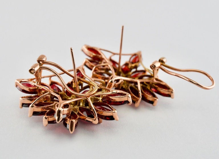 Red Garnet Diamond Earrings Flower 14K Rose Gold Vintage For Sale at ...