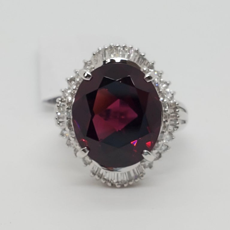 Red Garnet Oval and Diamond Cocktail Ring at 1stDibs