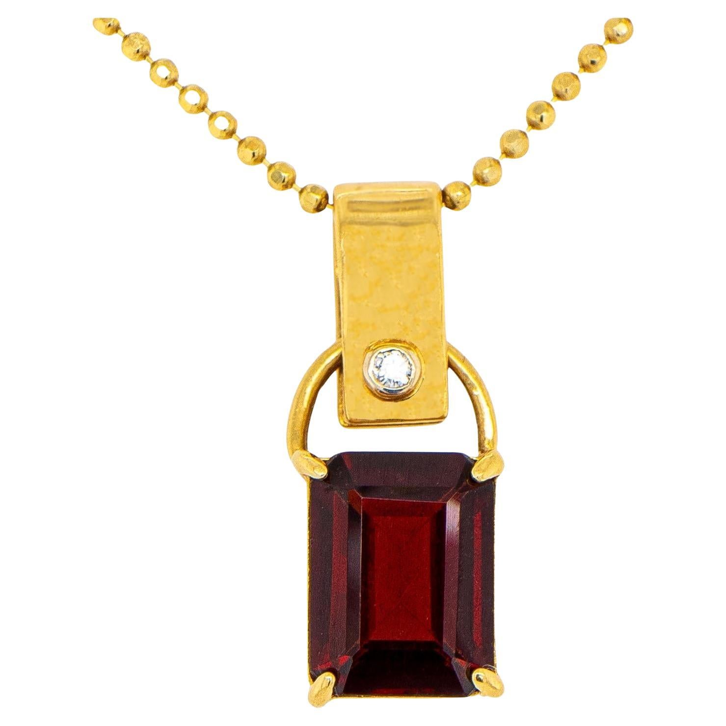 Red Garnet Pendant 3 Carat Set with Diamond 18k Yellow Gold For Sale at ...