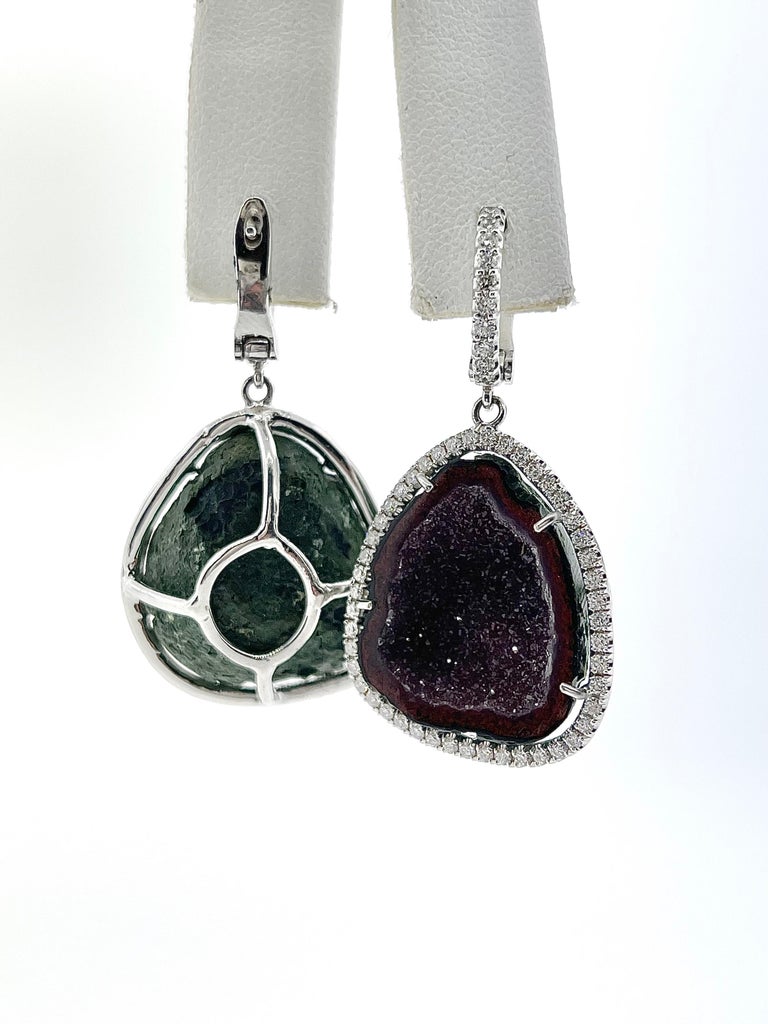 Red Geode Diamond Halo Earrings For Sale at 1stDibs