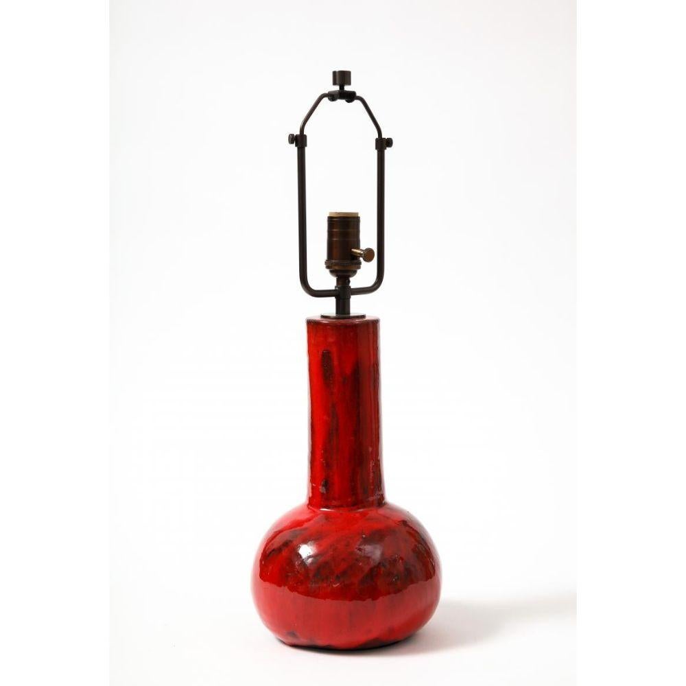 Red Glazed Ceramic Table lamp, circa 1960 For Sale at 1stDibs