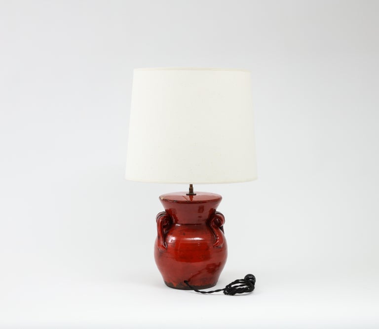 Red Glazed Ceramic Table Lamp, USA, 1960s For Sale at 1stDibs