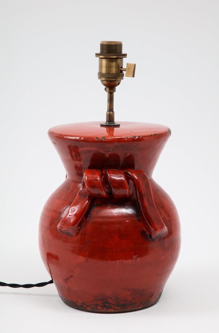 Red Glazed Ceramic Table Lamp, USA, 1960s For Sale at 1stDibs