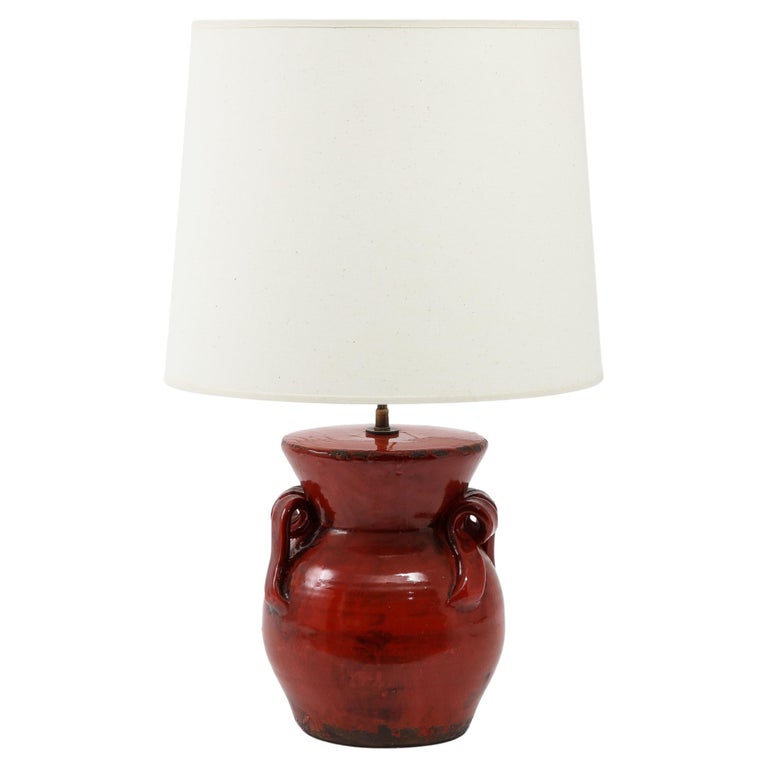 Red Glazed Ceramic Table Lamp, USA, 1960s For Sale at 1stDibs