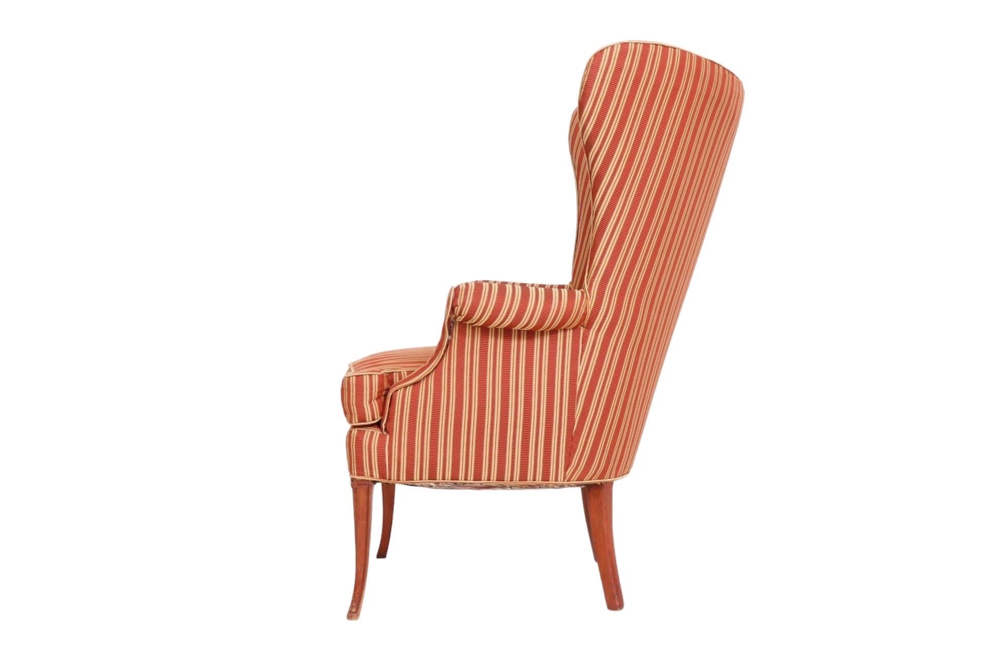 Red and Gold Striped Butterfly Wingback Armchair For Sale at 1stDibs ...
