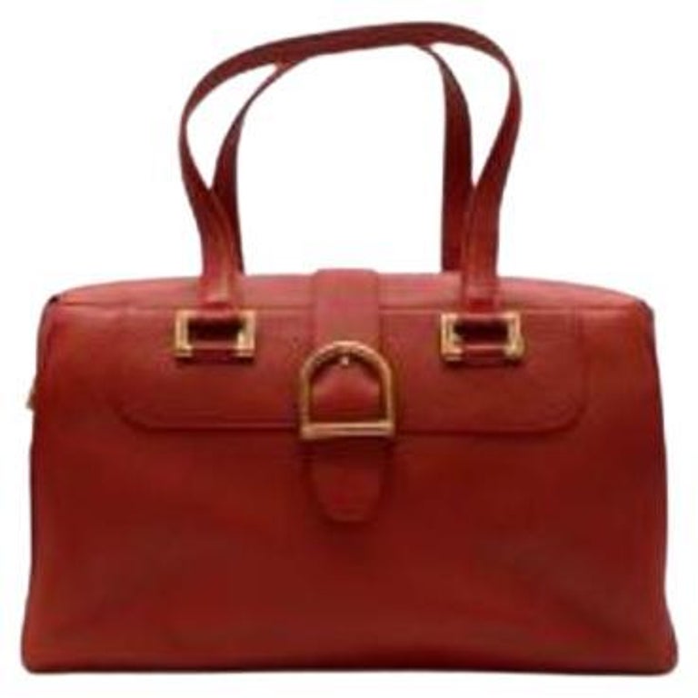 Red Grained Leather Buckle Tote For Sale at 1stDibs