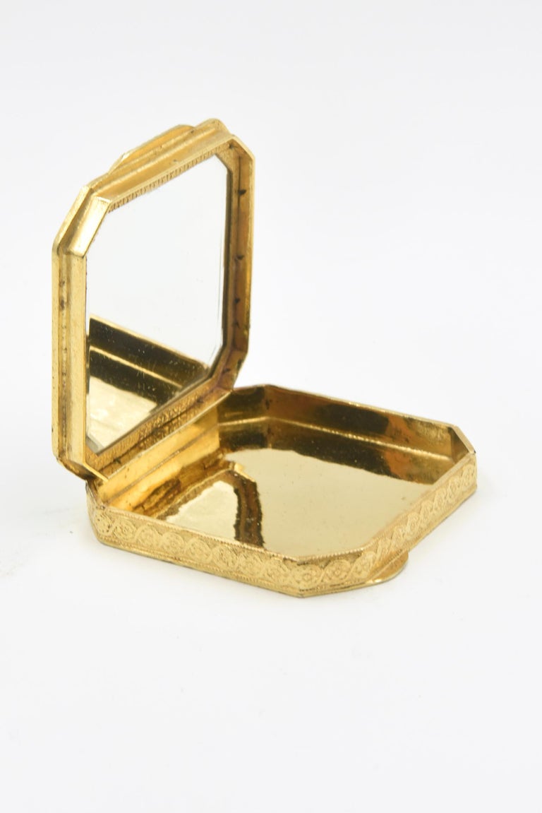 Red Guilloche Enamel Gilt Portrait of Period Lady Compact Powder or ...