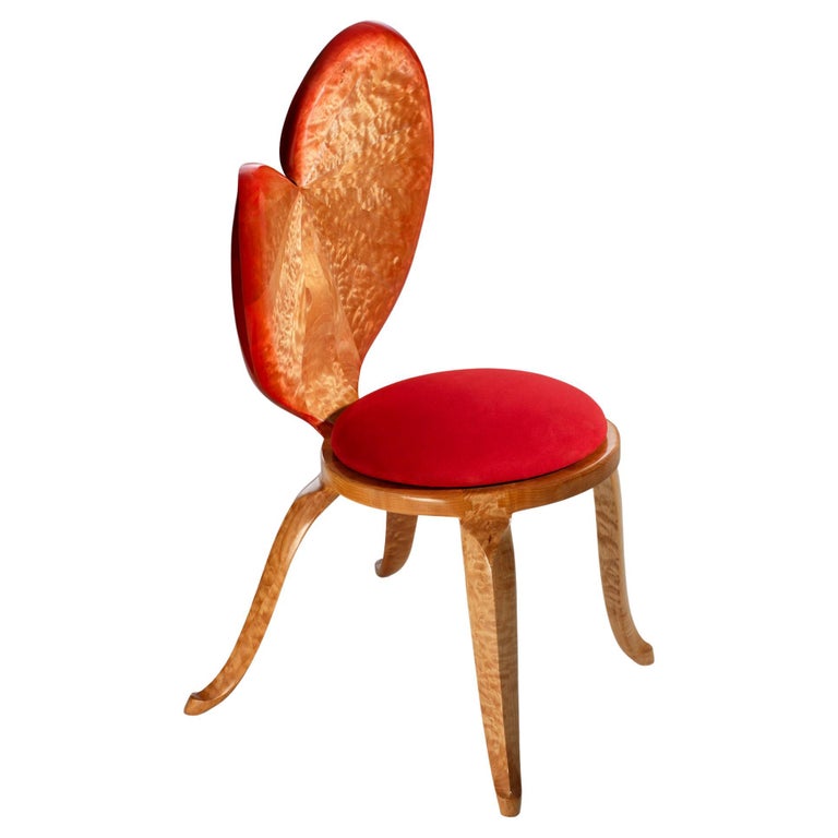 Red Heart Chair Carved from Birdseye Maple with an Ultra-Suede Seat For ...
