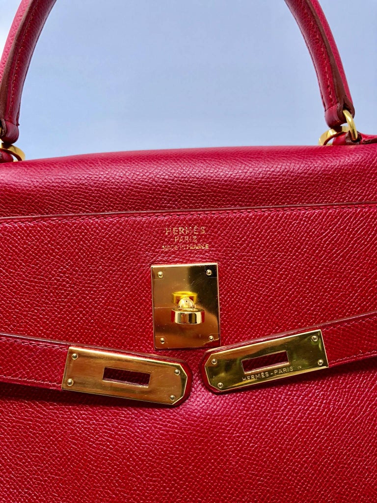 Hermès Red Kelly 35 Bag with strap at 1stDibs | red kelly bag, hermes ...