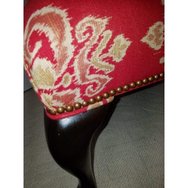 Red Ikat Upholstered Vintage Square Ottoman For Sale at 1stDibs