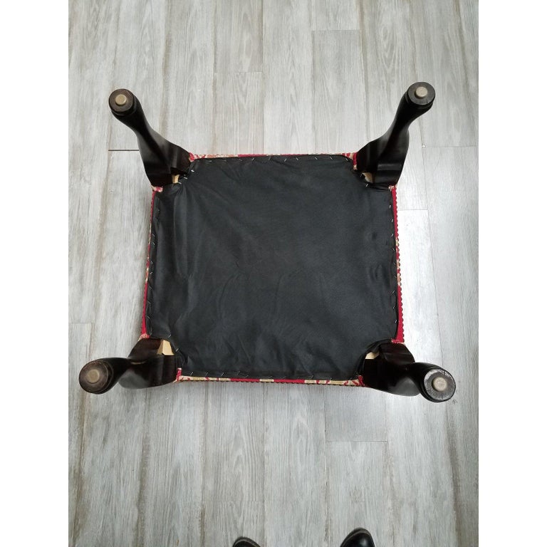 Red Ikat Upholstered Vintage Square Ottoman For Sale at 1stDibs