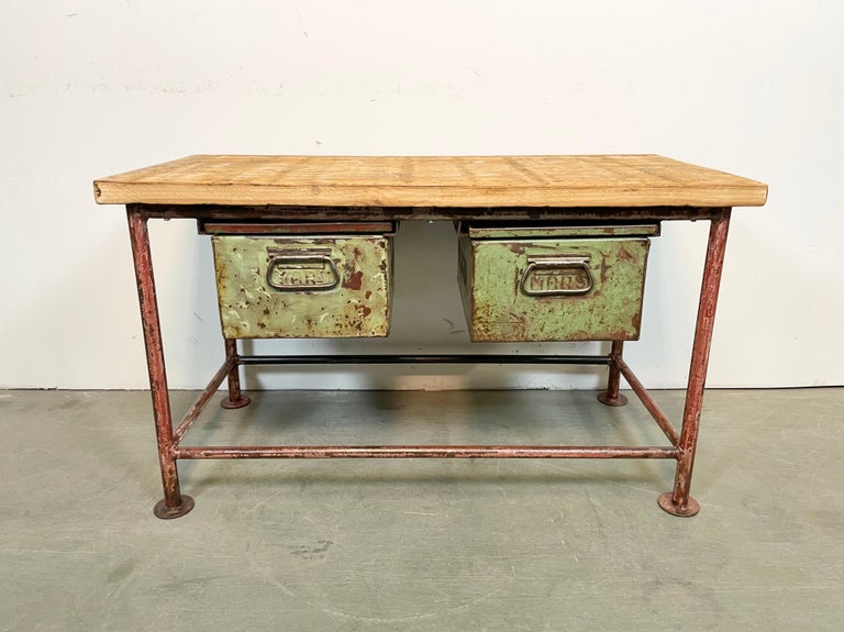 Red Industrial Worktable with Two Green Iron Drawers, 1960s For Sale at ...