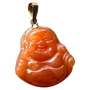 Red Jade Hong Laughing Buddha Pendant (With 14K Yellow Gold) For Sale ...
