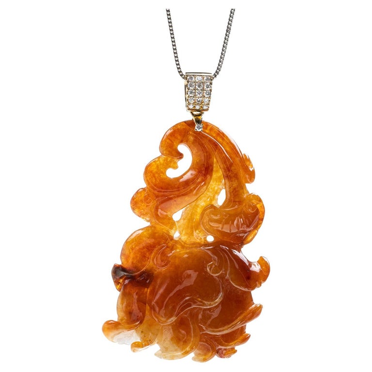 Red Jadeite Jade Flower and Diamond Pendant, Certified Untreated at 1stDibs
