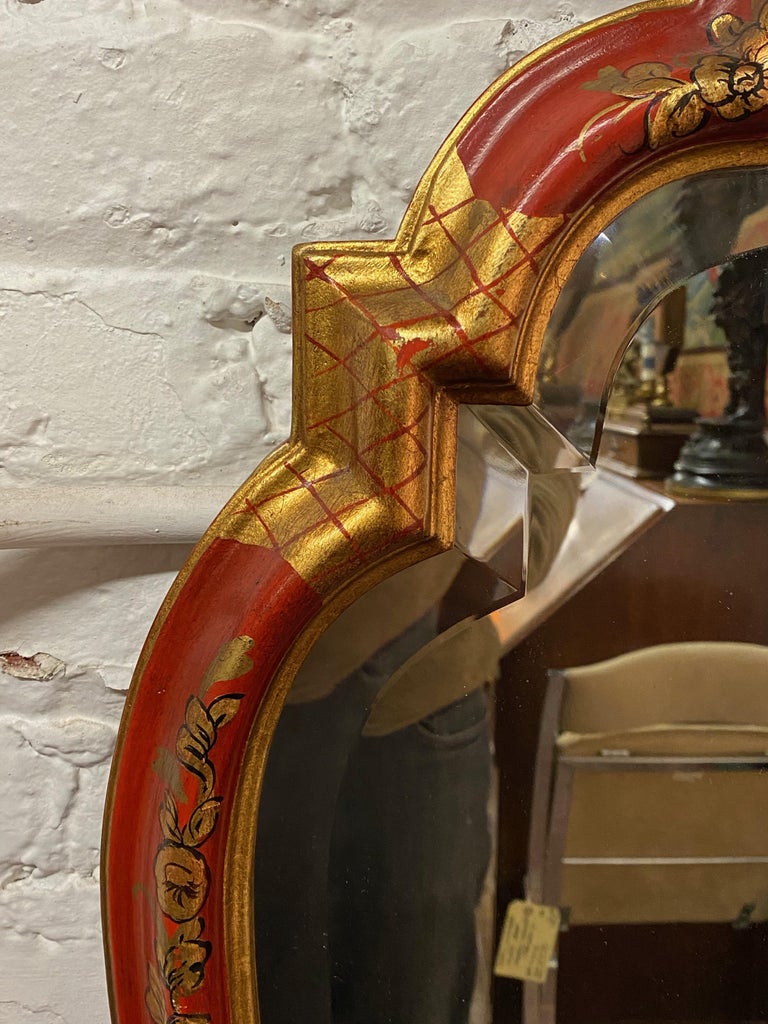 Red Lacquer and Chinoiserie Framed Bevel Edge Mirror by Baker, circa ...