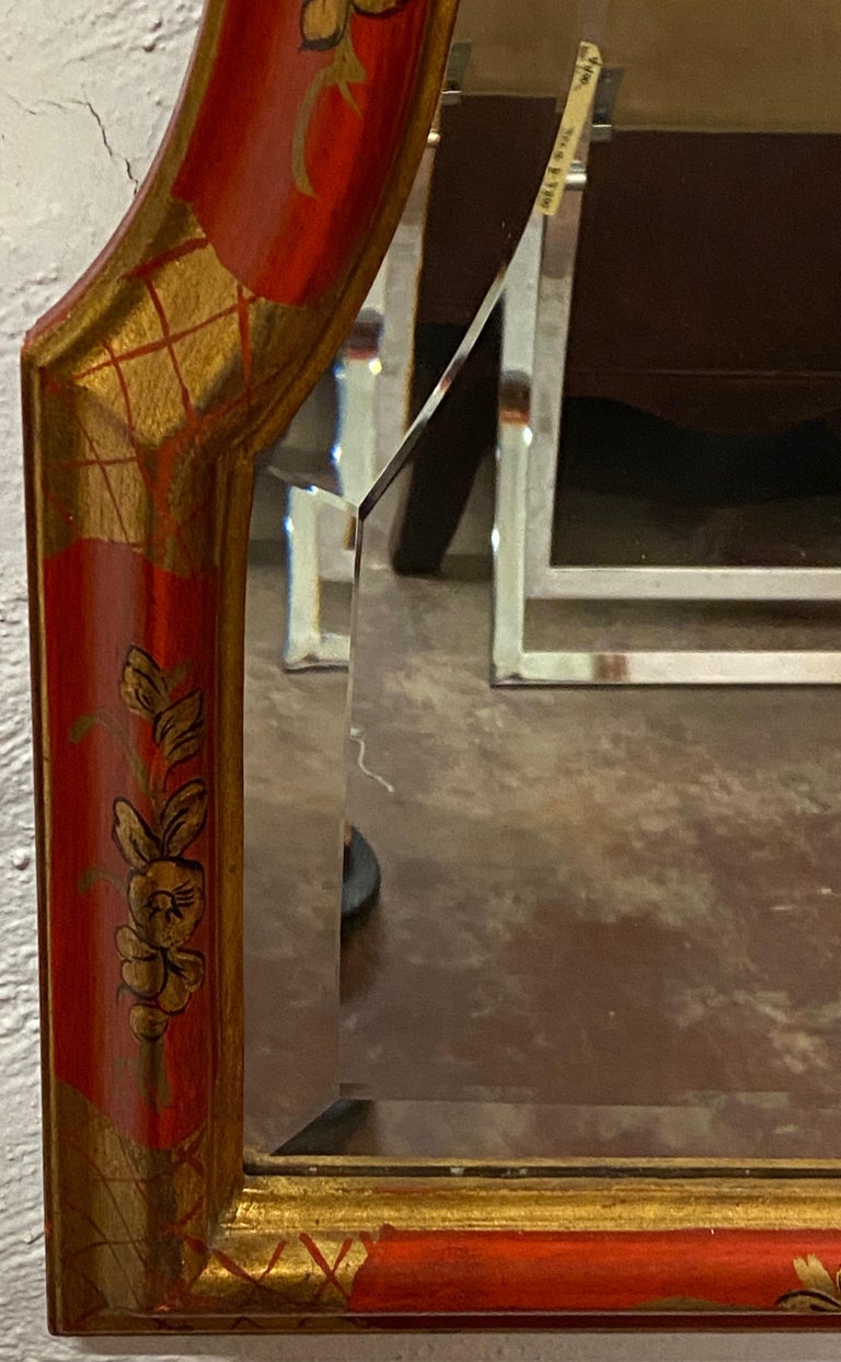 Red Lacquer and Chinoiserie Framed Bevel Edge Mirror by Baker, circa ...