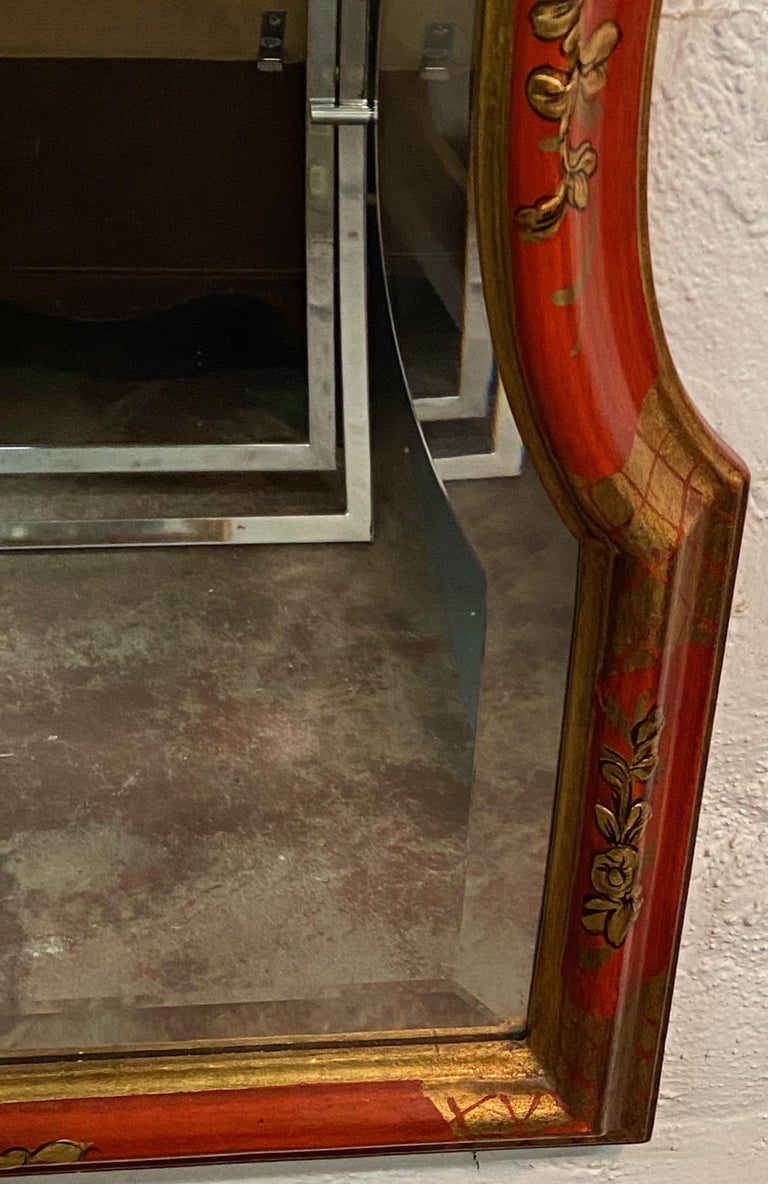 Red Lacquer and Chinoiserie Framed Bevel Edge Mirror by Baker, circa ...