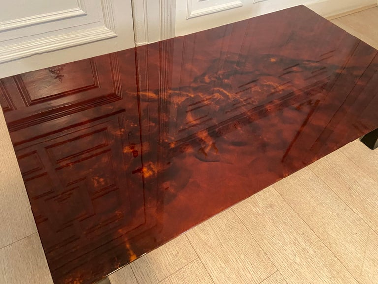 Red lacquer and gold coffee table 1970s For Sale at 1stDibs