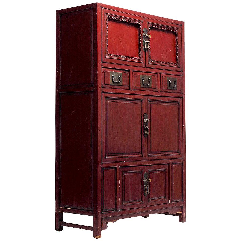 Red Lacquer Chinese Cabinet For Sale at 1stDibs