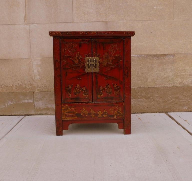 Red Lacquer Chest with Gilt Motif Design at 1stDibs