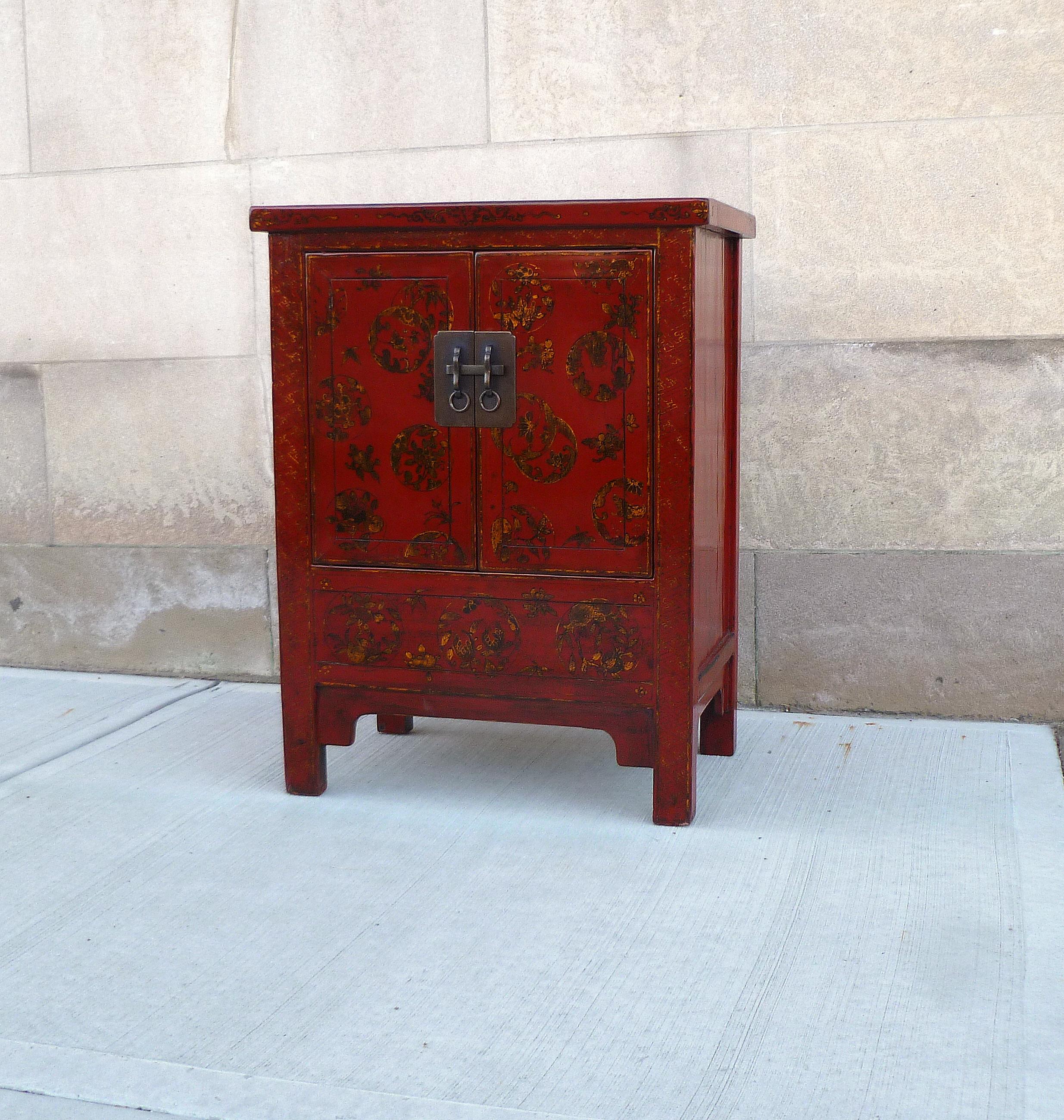 Red Lacquer Chest with Gilt Motif Design at 1stDibs