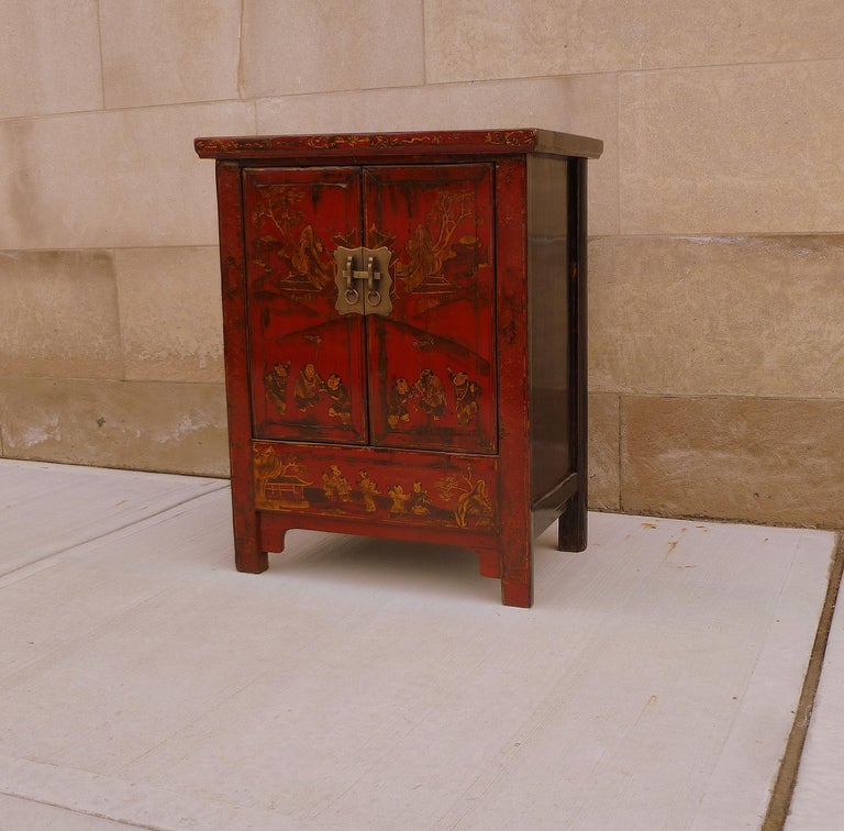 Red Lacquer Chest with Gilt Motif Design at 1stDibs