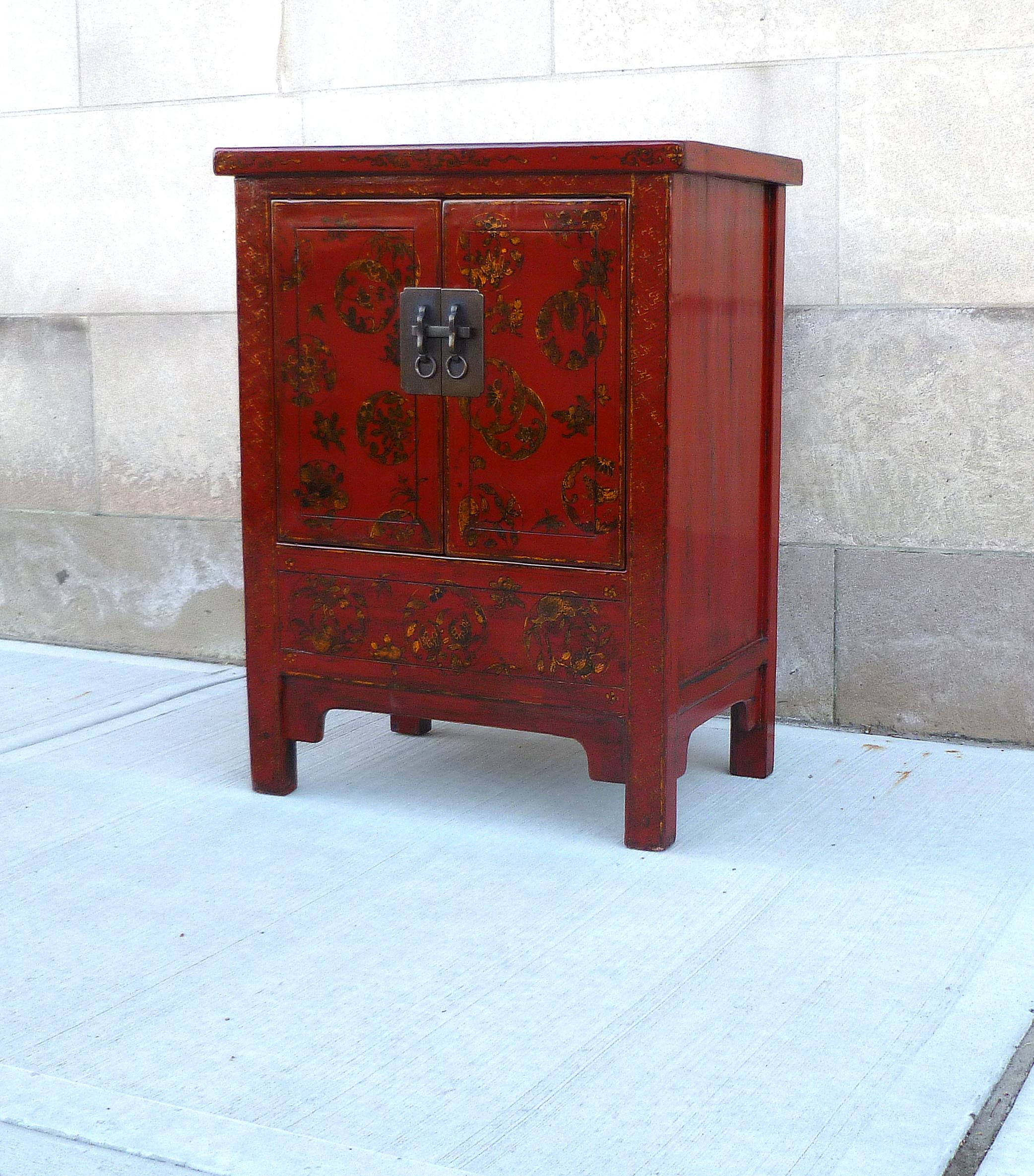 Red Lacquer Chest with Gilt Motif Design at 1stDibs