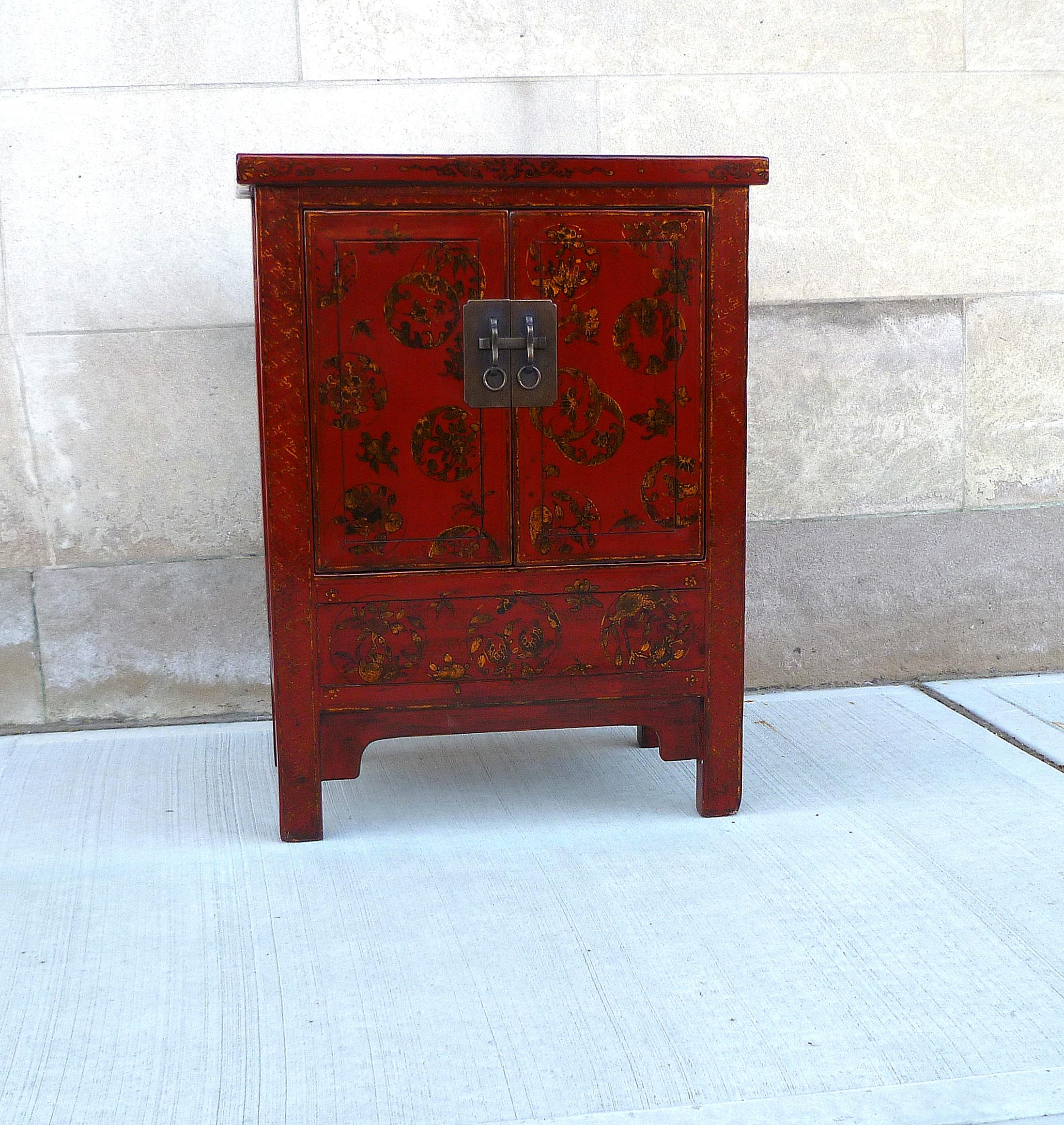 Red Lacquer Chest with Gilt Motif Design at 1stDibs