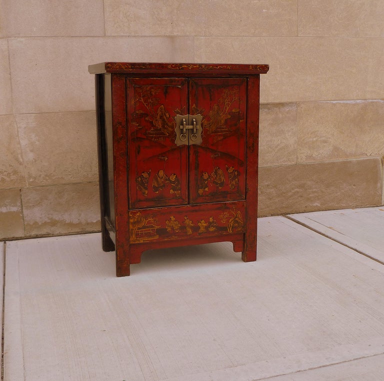 Red Lacquer Chest with Gilt Motif Design at 1stDibs