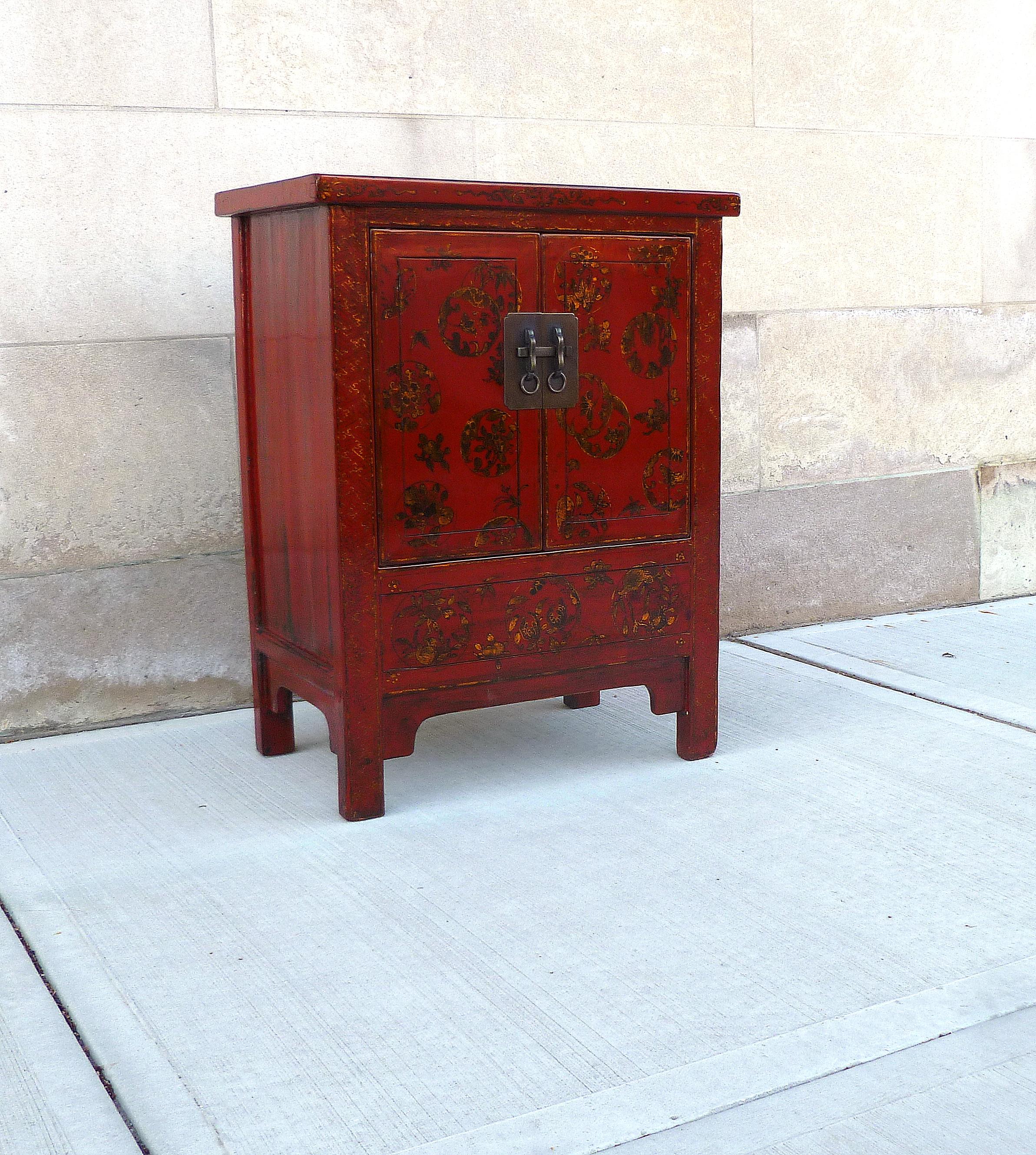 Red Lacquer Chest with Gilt Motif Design at 1stDibs