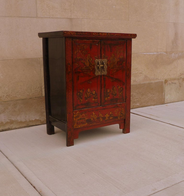 Red Lacquer Chest with Gilt Motif Design at 1stDibs