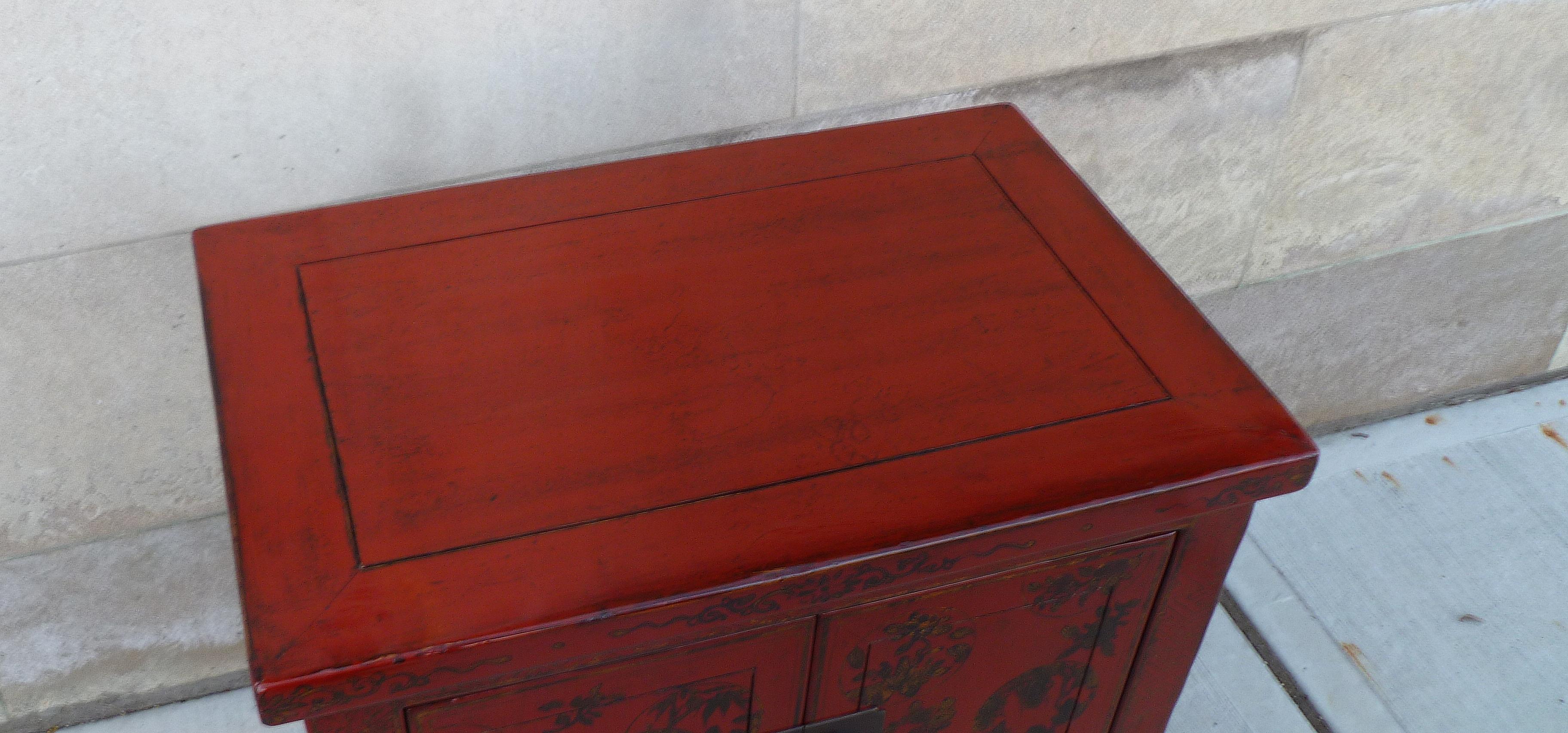 Red Lacquer Chest with Gilt Motif Design at 1stDibs