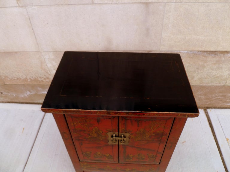 Red Lacquer Chest with Gilt Motif Design at 1stDibs