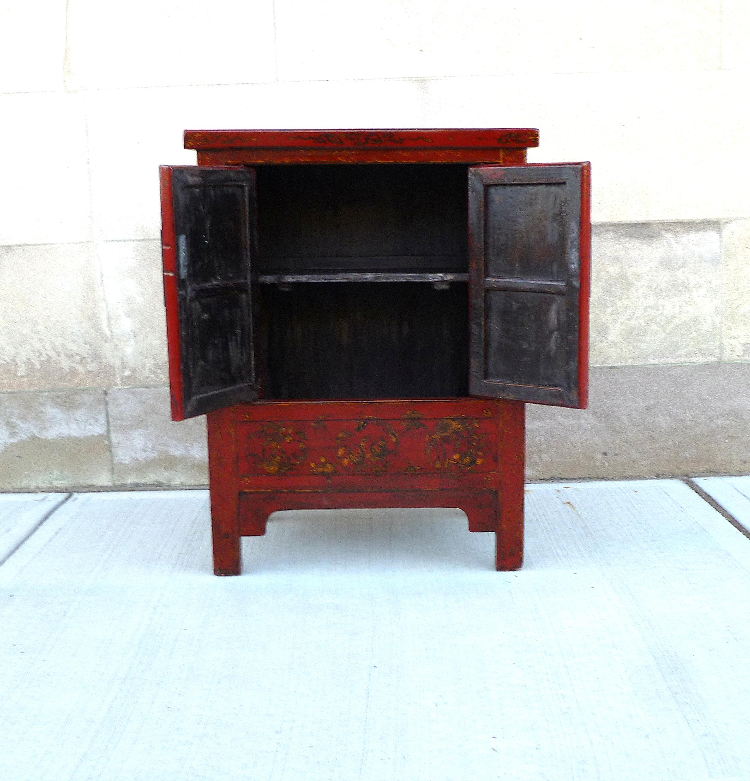 Red Lacquer Chest with Gilt Motif Design at 1stDibs