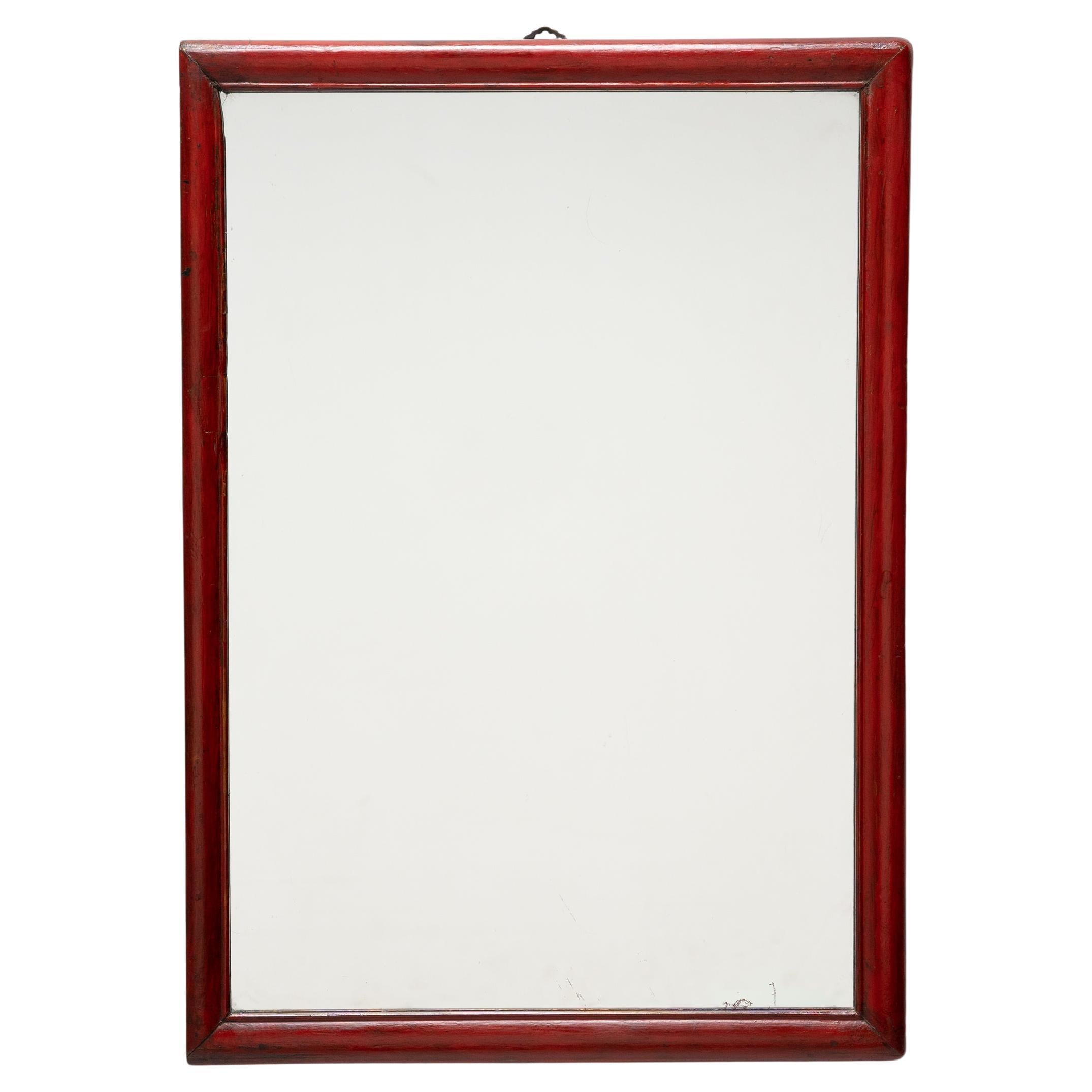 Red Lacquer Chinese Wall Mirror, c. 1900 For Sale at 1stDibs