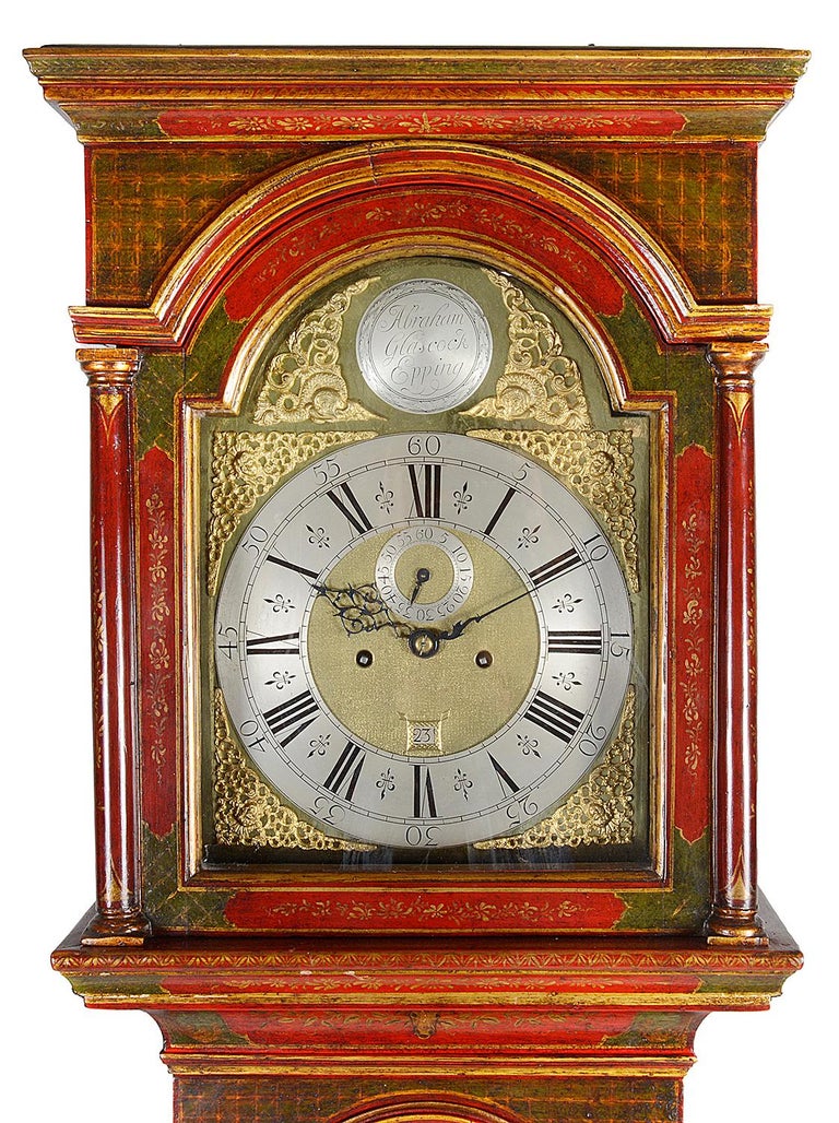 Red Lacquer Chinoiserie Longcase Clock, circa 1800 at 1stDibs