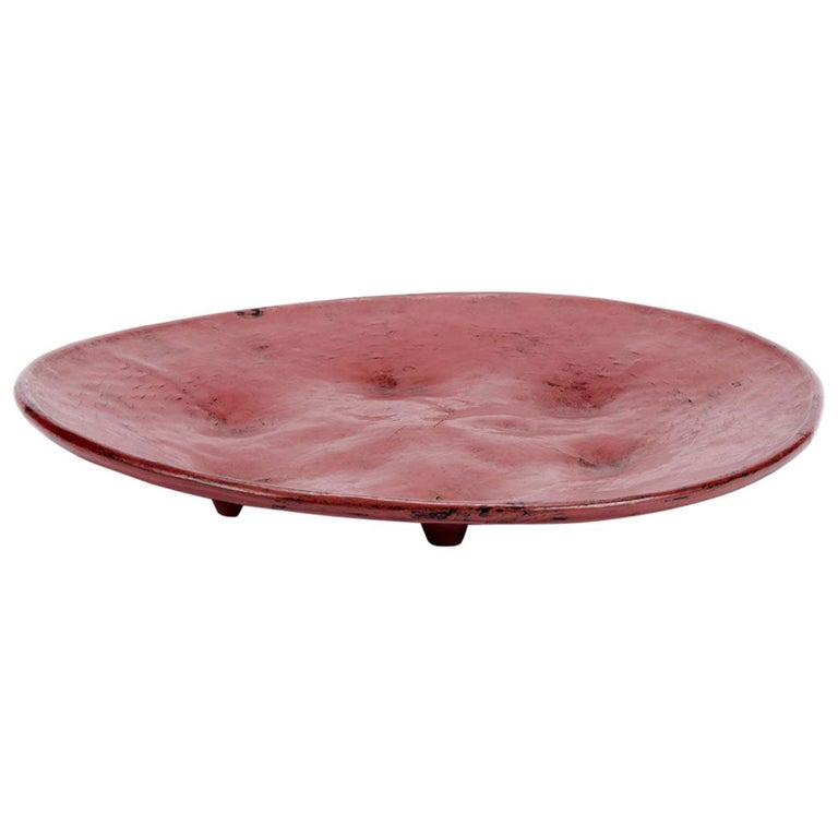 Red Lacquer Large Round Serving Tray, Burmese, Mid-20th Century at 1stDibs