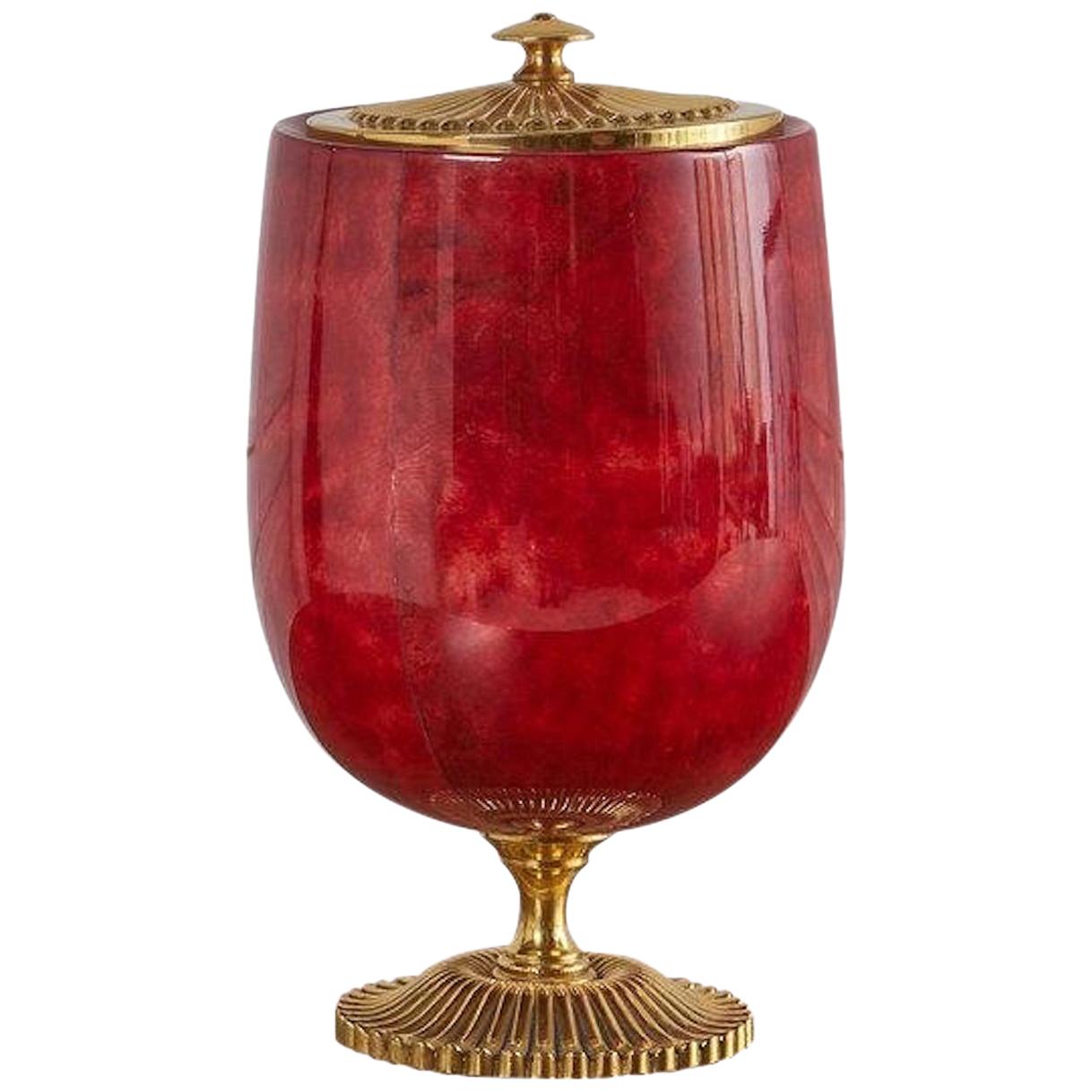 Red Lacquered Goat Skin Ice Bucket by Aldo Tura at 1stDibs