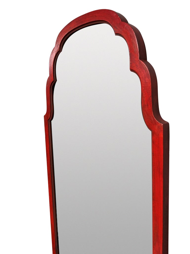 Red Lacquered Queen Anne Style Mirror For Sale at 1stDibs